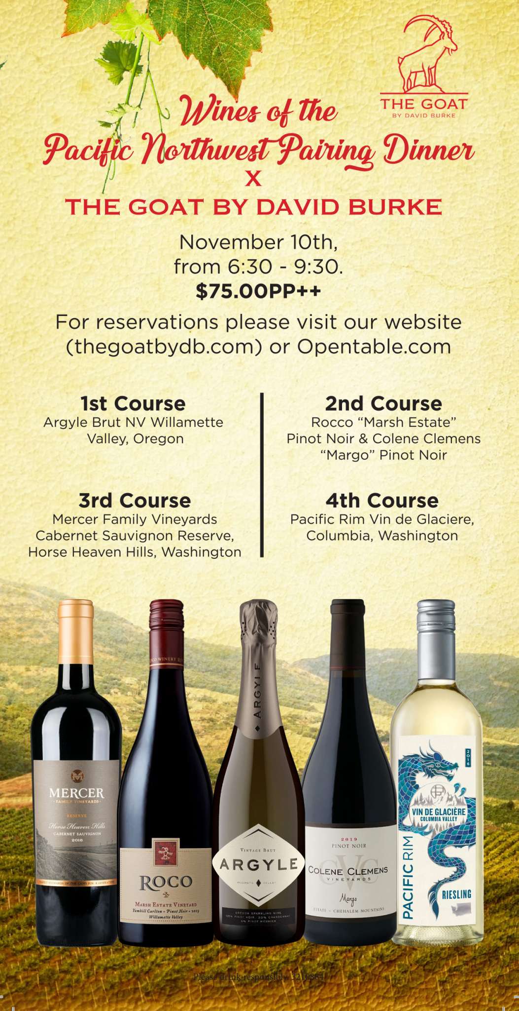 Pacific Northwest 4 Course Wine Dinner at THE GOAT by David Burke ...